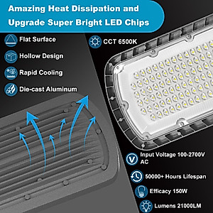 LED Parking Lot Lights Outdoor: 150W Dusk to Dawn Parking Lot Light with Photocell, IP65 Waterproof 6500K 21000LM Super Bright Outdoor Commercial Area Lighting Street Lights for Sport, Barn, Roadway