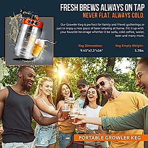 SuperHandy Beer Keg Growler (170 oz) Portable Carbonated Beverage Dispenser, PSI Regulator Cap, High-Capacity 1.3 Gal, Double-Wall Vacuum Insulation (CO2 Cartridges Included)