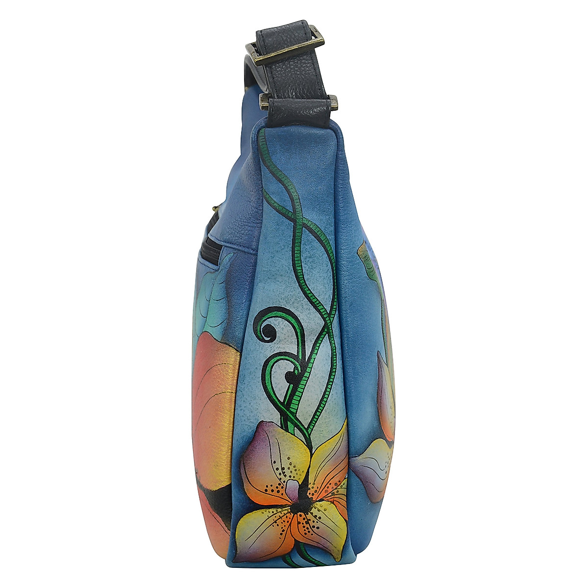 Anna by Anuschka Women's Genuine Leather Medium Hobo Shoulder Bag | Hand Painted Original Artwork | Midnight Floral