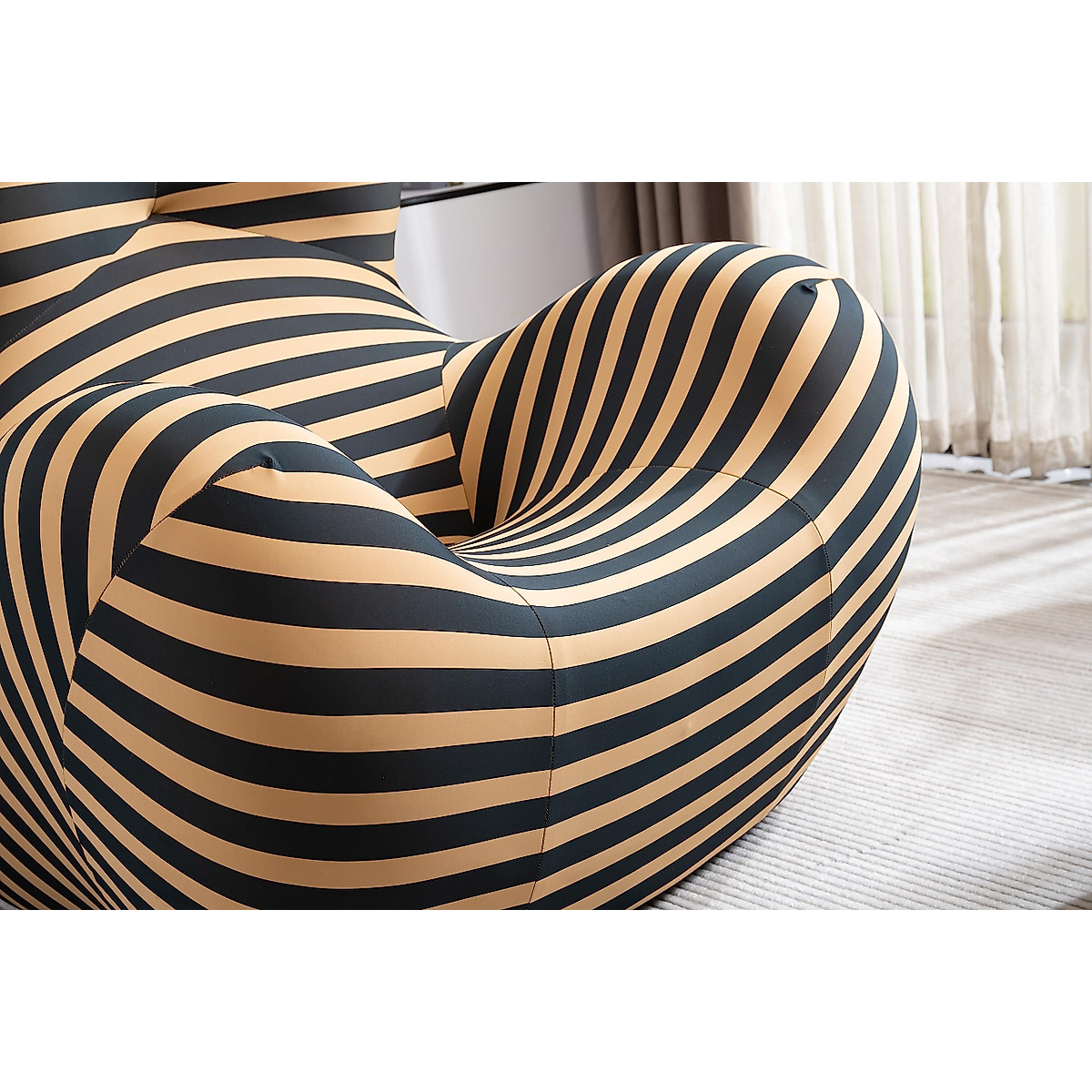 HomSof Barrel Accent Chair Sofa with Spherical Ottoman, Mordern Comfy Stripe Chair for Living Room,Black & Yellow,Large