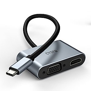 CYSPO USB C to VGA, HDMI, USB Type C Adapter, Mirror or Extend Laptop Screen, Supports 4K Video, Compatible with MacBook, iPad Pro