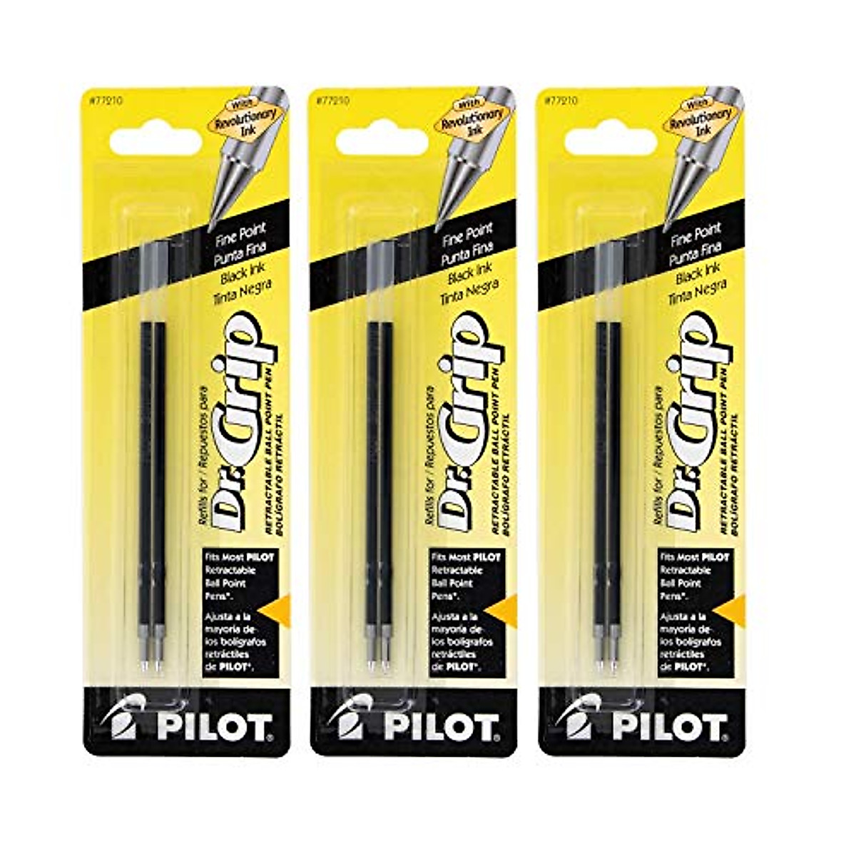 Pilot EasyTouch Dr Grip Retractable Ballpoint Pen Refills Black (6 Packs of 2 Refills each)
