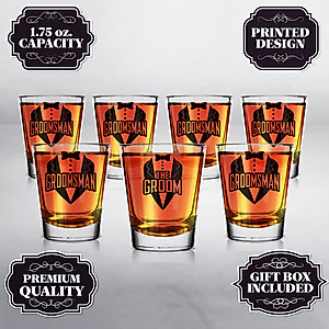 shop4ever The Groom Tuxedo and Groomsman Tuxedo Shot Glasses ~ Bachelor Party Favors ~ Wedding Shot Glasses (7 Pack)
