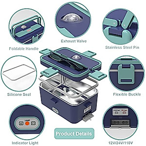 santado Electric Lunch Box Food Heater, [2023 Upgrade] 3 in 1 heated lunch boxes for adults, 1.8L and SS304 Container Heater Lunch Box, Portable Lunch Box Warmer for Car/Truck/Home(Blue+green)