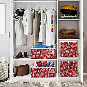 senya Christmas Storage Basket Christmas Red Pattern with Snowflakes Flower Collapsible Fabric Storage Organizer Bin Boxes for Home, Nursery, Closet, Office Laundry