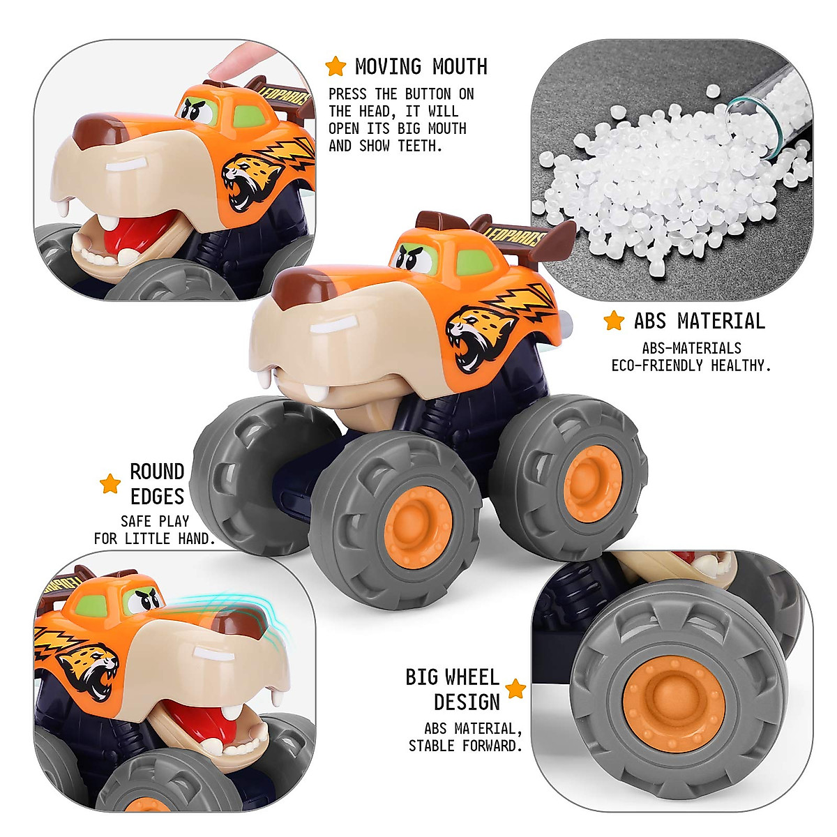 nicknack Baby Monster Trucks Toy for 1 2 3 Year Olds - Pull Back Cars Push and Go Friction Powered Toy Cars for Boys Trucks for Toddler Car Toy Vehicles