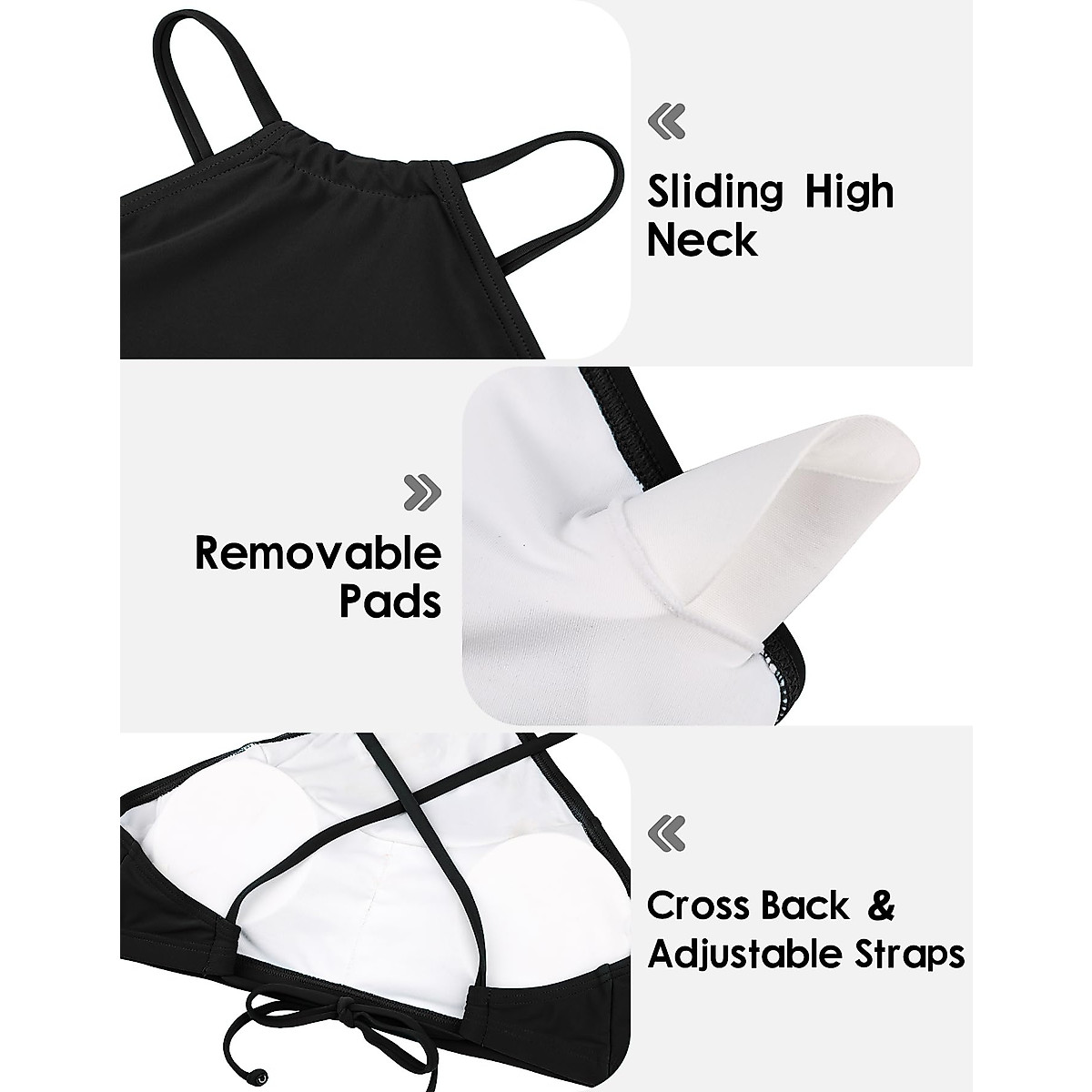 beautyin Womens High Neck Swimsuit Bikini Sets Halter Padded Bathing Suit Black