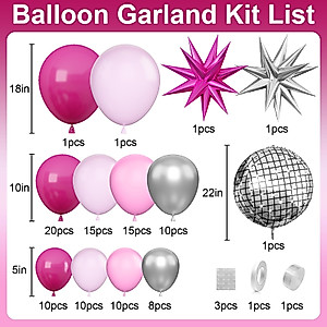 Hot Pink Silver Balloon Garland Arch, Pastel Pink Silver Macaron Pink Balloon Garland with Pink Silver Star Foil Balloon for Girls Baby Shower Birthday Wedding Princess Party Decor