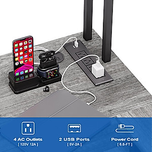 ElectraSpeedy L Shaped Gaming Desk, Reversible Corner Desk with Hutch, Power Outlets, LED Strip, Monitor Stand, Storage Shelves, and Side Storage Bag for Home Office (Grey)