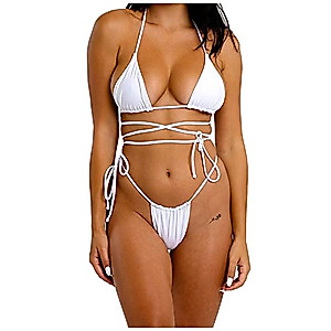 INGWHW Strappy Lingerie Bodysuit, Red Lingerie Top Sexy Women Lingerie Babydoll Lingerie For Women's Split Fashion Solid Color Print Bikini Underwear (With Chest Pad) Pajamas Lengerie (XXL, White)