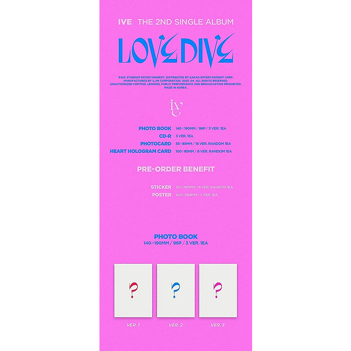 DREAMUS IVE - Love Dive [Ver 3.] (2nd Single Album) Album+Pre Order Benefits+CultureKorean Gift(Decorative Stickers,Photocards,Top Loader Stcikers)