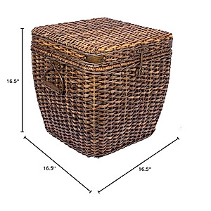 BIRDROCK HOME Rattan Peel Storage Cube with Removable Lid - Spacious Woven Organizer for Shelves - Natural Brown Decorative Cubby for Shoes, Books, Home Decor, and Office - Stylish 16.5 Inch Square
