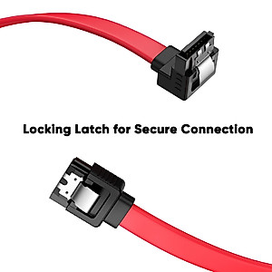CableCreation SATA III Cable, [2-Pack] 8-Inch/0.6FT SATA III 6.0 Gbps 7pin Female to Downward Right Angle Female Data Cable with Locking Latch, Support for 2.5'' SSD,3.5''HDD Drive, Red