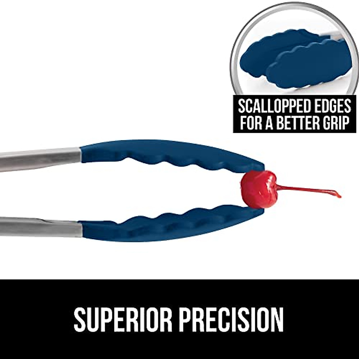 Gorilla Grip Silicone Tongs Set of 2 and Manual Can Opener, Silicone Tongs Are 9 and 12 Inch, Can Opener Includes Built in Bottle Opener, Both in Blue Color, 2 Item Bundle