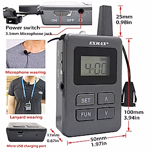 EXMAX ELGT-470 UHF Wireless Tour Guide Church Translation Equipment Voice Transmission 100 Channels Microphone Headset for Simultaneous Interpreting Interpretation Teaching(1 Transmitter 3 Receivers)