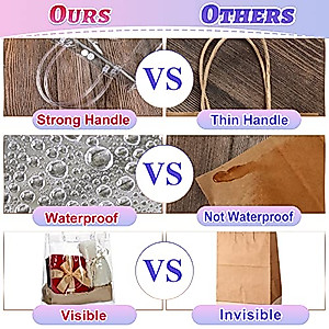 Saintrygo 80Pcs Clear Plastic Gift Bags with Handles Small Transparent PVC Gift Bags Reusable Tote Bags for Shopping Wedding Favor(7.9 x 7.9 x 3.2 Inch)