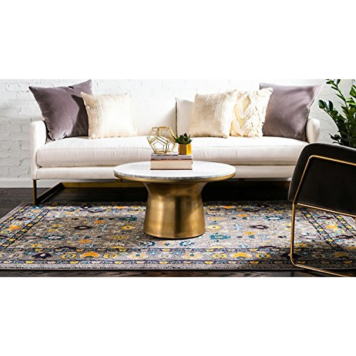 Unique Loom Medici Collection Floral Traditional Vibrant Colors Gray Area Rug (9' 0 x 12' 0)