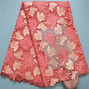 Gdsshuhung African Fabric 5 Yards French Embroidery Printed Fabric Perfect for Wedding/Party/Everyday Sewing (S38442)