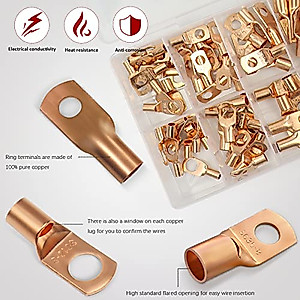 150Pcs Copper Wire Lugs, 70Pcs AWG 2 4 6 8 10 12 Battery Cable Lugs Battery Cable Ends Ring Terminals Connectors with 80pcs Heat Shrink Tubing