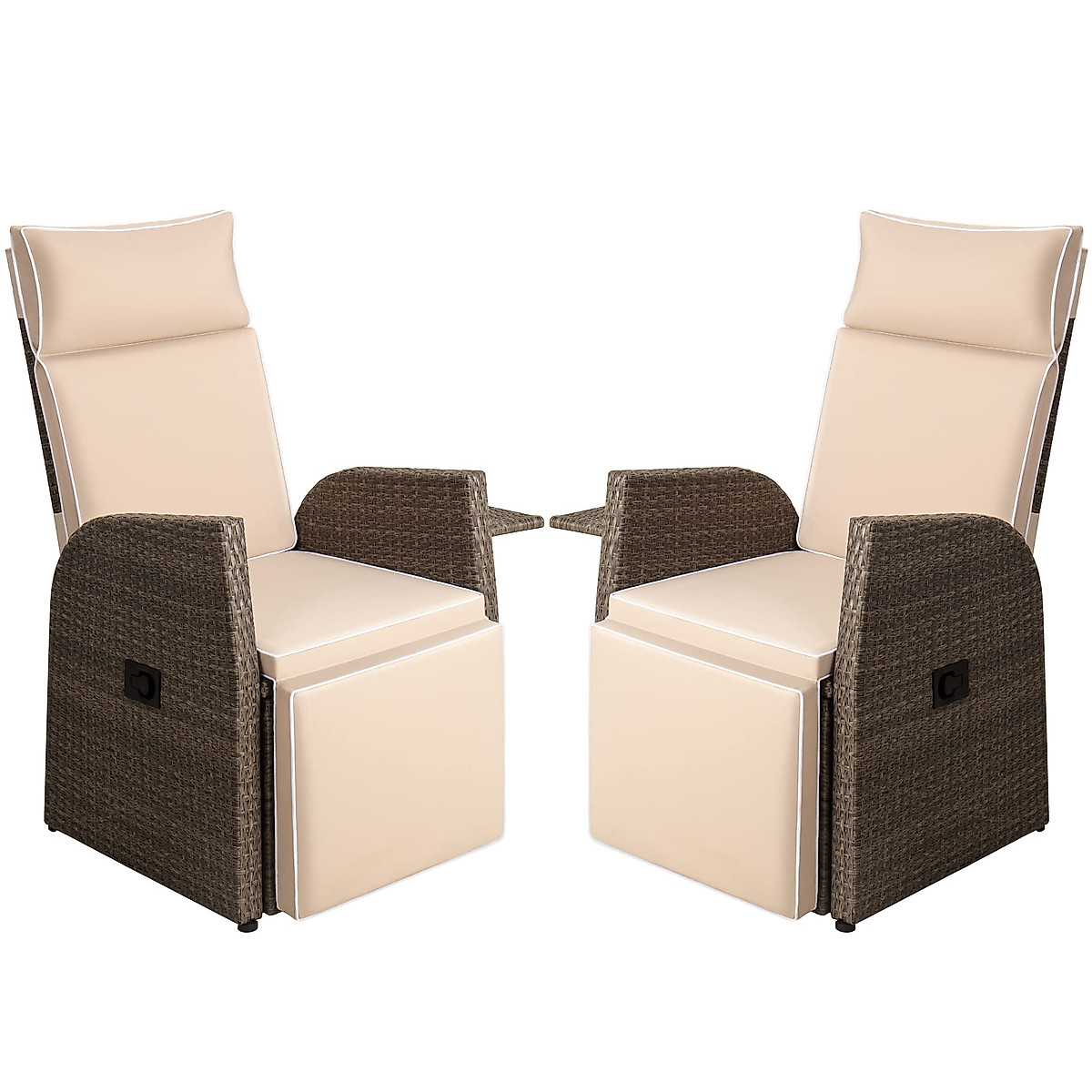 Devoko Outdoor Indoor Recliner Chair 2 Pieces Adjustable PE Wicker Patio Reclining Lounge Chair Lawn Furniture for Backyard, Lawn