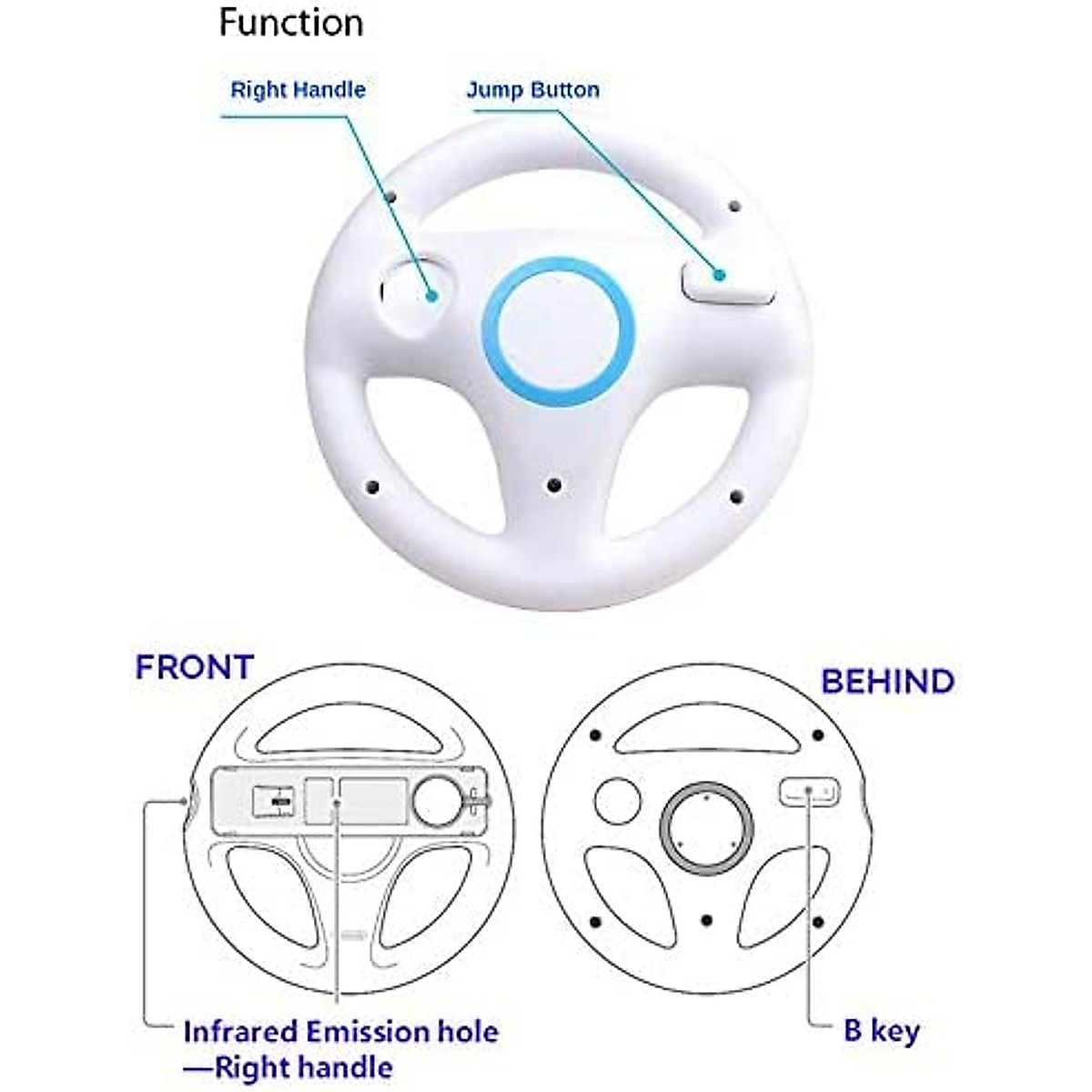 Arrocent Mario Kart Racing Wheel and Zapper Light Gun for Wii Wii U (Pack of 2, White)