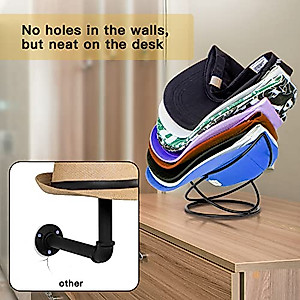 Simland Hat Rack and Baseball Cap Organizer for men and women, Black Hat Storage Display Holder on Desk (Iron)