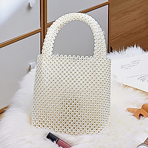 Grandxii Pearl Clutch Purse White Summer Handbag Tote Bag Evening Party Bag With Pearls For Women