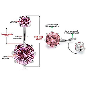 Purple Claw Set 6MM and 10MM Round CZ Stone 925 Sterling Silver Double Side Belly Button Ring Jewelry