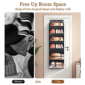 KEETDY Deep Pockets Over the Door Hat Racks for Baseball Caps, Hold 72 Hats Organizer for Closet & Wall Storage Cap Holder Display Collection, Black