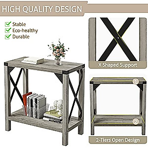 IDEALHOUSE Narrow End Table for Small Spaces, Rectangular Farmhouse Nightstand Sofa Side Table for Living Room, Bedroom, Lounge(Grey)
