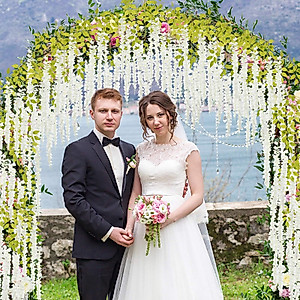 EZFLOWERY 12 Pack 3.6 Feet Artificial Wisteria Vine Hanging Rattan Garland Silk Flower for Wedding Party Home Garden Outdoor Ceremony Floral Décor (12, White)