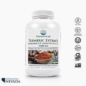 Nature's Lab Turmeric Curcumin C3 Complex 1000mg - Turmeric Extract 1000mg & BioPerine 5mg Standardized to 95%, Promotes Cardiovascular, Immune, Joint, Skin Health - 120 Capsules (60 Day Supply)