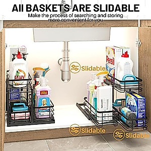 Under Sink Organizer - 2 Tier Pull Out Cabinet Organizers and Storage, 3 Baskets Slide Out Kitchen Organization for Counter Space, for Bathroom, Pantry, Laundry Room, New Home Essentials