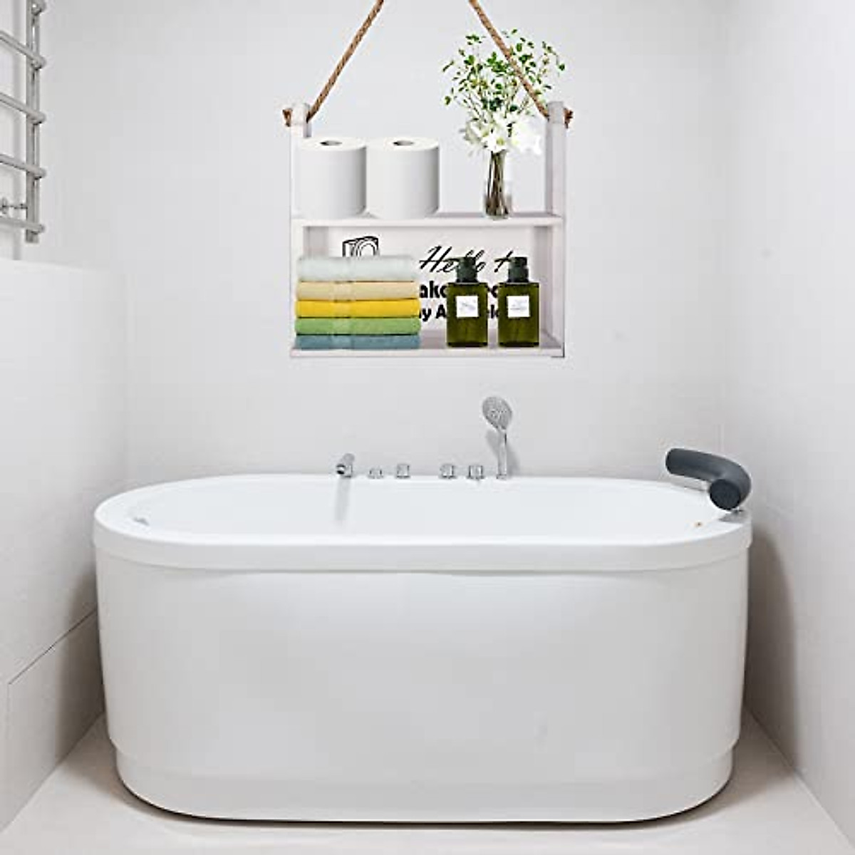 OFIDELITY 2 Tier Over Toilet Storage Bathroom Organizer Shelf, for Toilet Paper Holder Storage, Restroom Decor Wall Hanging Shelves with Hanging Hook, Bottles Towel Organisers Rack (Seat)