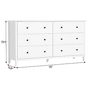 Hasuit 6 Drawer Double Dresser, 51.5''W Wood Dresser Chest with Wide Storage Space, Storage Tower Clothes Organizer, Large Storage Cabinet for Bedroom, Living Room, Hallway (Modern White)