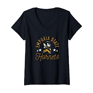 Womens Emporia State University ESU Hornets Logo V-Neck T-Shirt