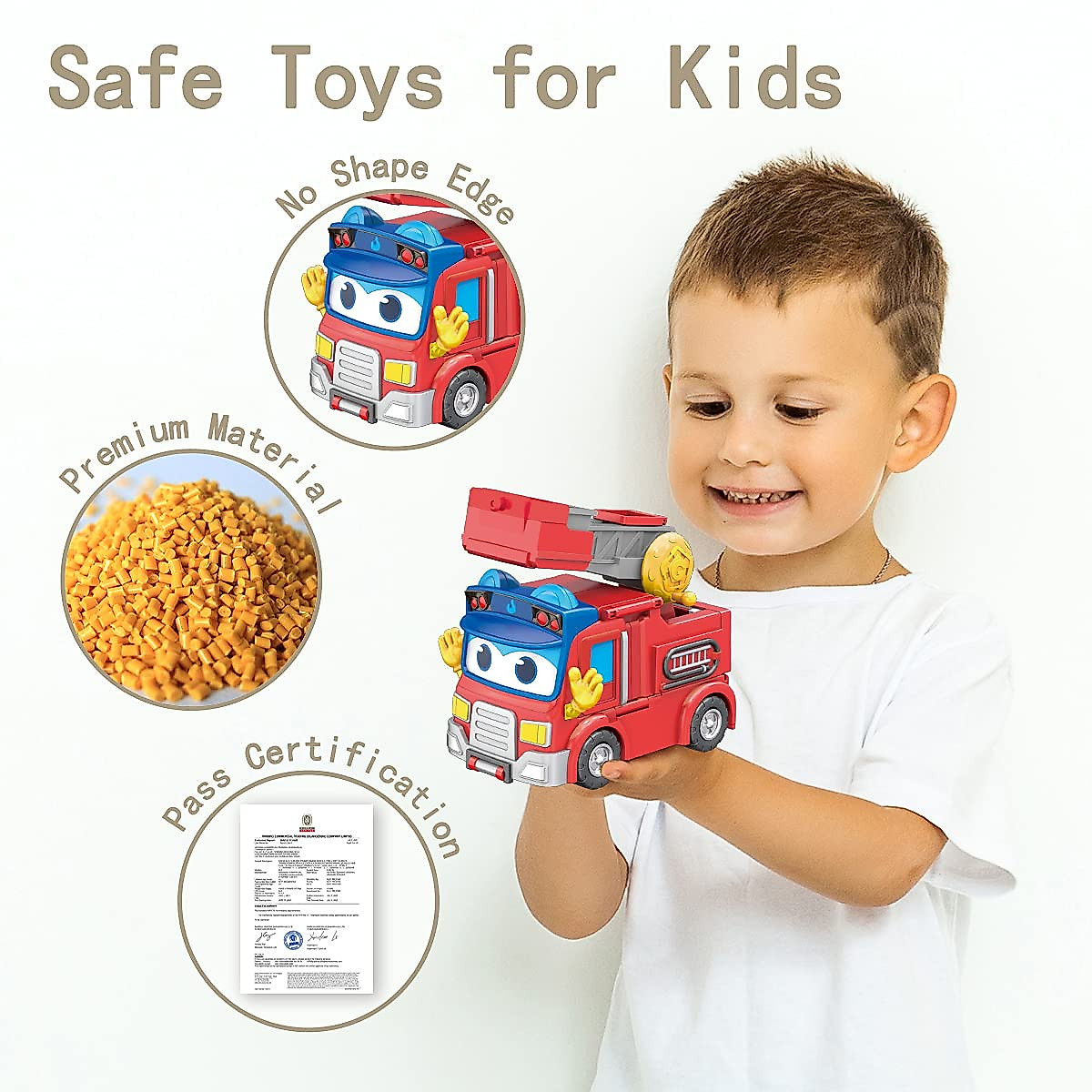 GO GO BUS STOP Fire Truck Action Figure Toy Vehicle Playsets, Cartoon Kids Play Truck with Rescue Ladder, No Sharp Edges, Safe and Durable Materials, Birthday Gift for Boys and Girls