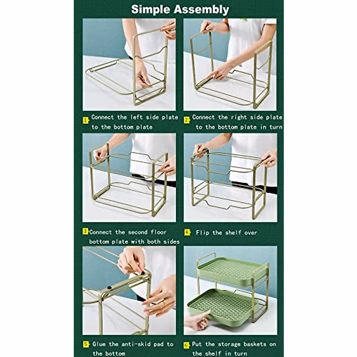 2-Tier Cups Mugs Drying Rack with Drain Tray, Tableware Fruit Storage Rack, Kitchen Countertop Organizer Shelf Tea Tray for Water Coffee Glass Cup Bowls Food and Seasoning Jar Holder (Green)