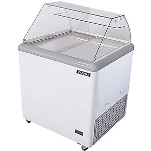 Duura 4 Flavor Commercial Ice Cream Dipping Cabinet and Gelato Deep Freezer Case Glass Top 7.5 Cubic Feet of Storage Space Holds 4 Tubs Stores 2 More with Tub Holders and Skirts, 31.5 Inch Wide, White