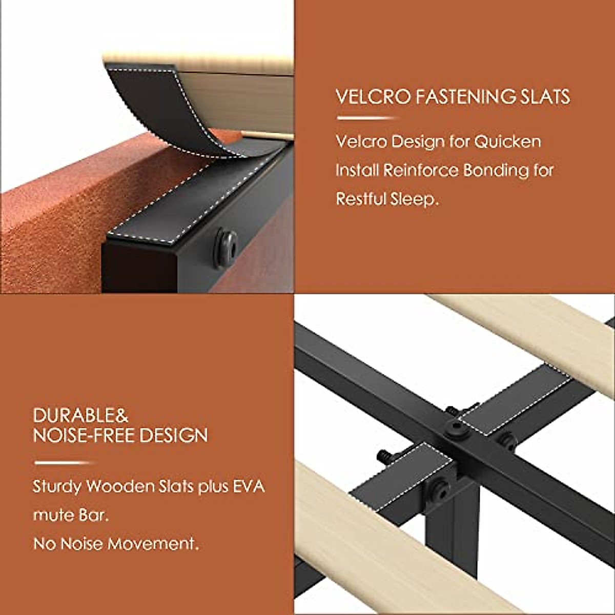 SAMTRA Queen Size Platform Bed Frame Upholstered Faux Leather Bed with Wooden Slat Support, No Box Spring Needed, Sturdy and Noise-Free, Brown