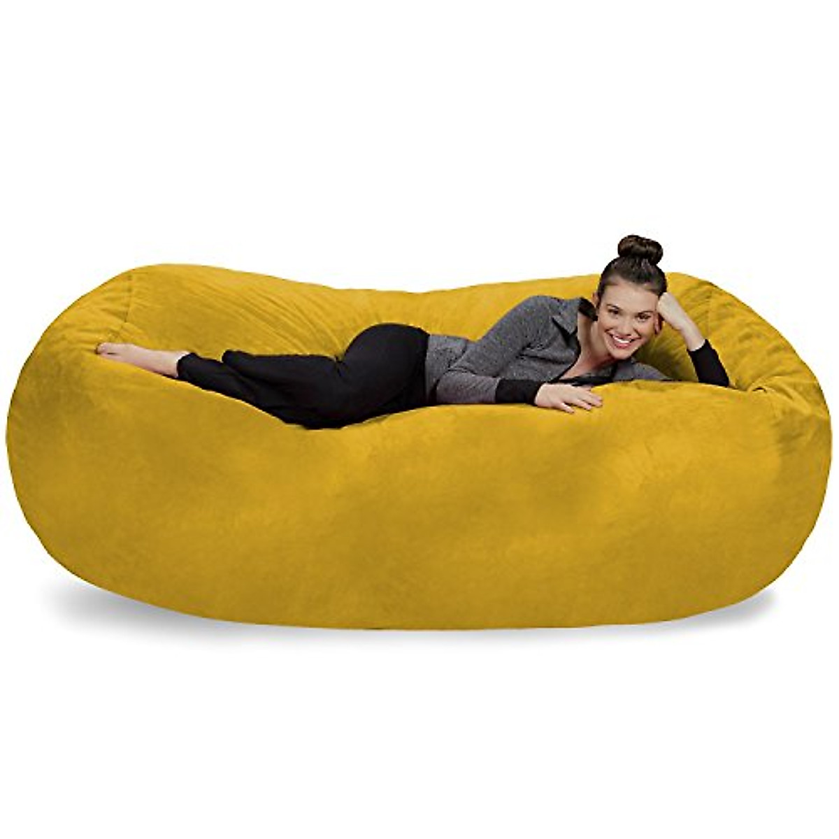 Sofa Sack Bean Bag Lounger - Plush Bean Bag Sofas with Super Soft Microsuede Cover - XL Memory Foam Stuffed Lounger Chairs for Kids, Adults, Couples - Jumbo Bean Bag Chair Furniture - Lemon 7.5'