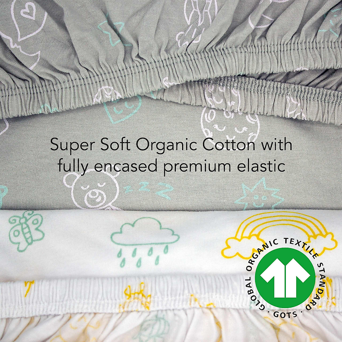 Luvberries 100% Organic Cotton Bassinet Sheets (Set of 2) for The Guava Lotus Travel Bassinet - Baby and Newborn, Fitted Bassinet Sheets, for Boys & Girls (Green and Yellow)
