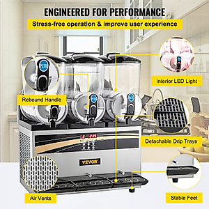 VEVOR Commercial Slushy Machine, 3x15L Tank Commercial Margarita Maker, 1200W Stainless Steel Frozen Drink Machine, Temperature Adjustment 26.6°F to 28.4°F, Perfect for Restaurants Cafes Bars