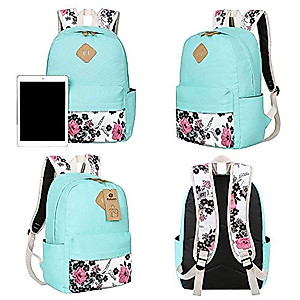 Bluboon Teens Backpack Set Canvas Girls School Backpack Lunch Box Pencil Bags Student Bookbags 3 in 1 (Water Blue-14)