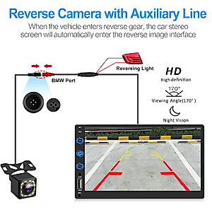 Double Din Car Stereo with Bluetooth,Compatible with Apple CarPlay & Android Auto,7 Inches HD Touchscreen Car AM/FM Radio Audio Receiver with Reverse Camera,Front Microphone,Voice Control,AUX /SWC/USB