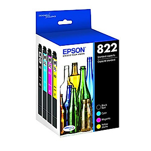 Epson T822 DURABrite Ultra -Ink Standard Capacity Black & Color & T822 DURABrite Ultra Ink High Capacity Black & Standard Color Cartridge Combo Pack (T822XL-BCS)