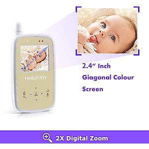 HelloBaby Video Monitor with Remote PTZ Camera, Video Baby Monitor with Audio Sensor, 2-Way Communication,Auto Night Vision,Digital Zoom,Room Temperature Monitoring