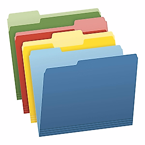 Pendaflex Two-Tone Color File Folders, Letter Size, Assorted Colors (Bright Green, Yellow, Red, Blue), 1/3-Cut Tabs, Assorted, 36 Pack (03086), 4-color