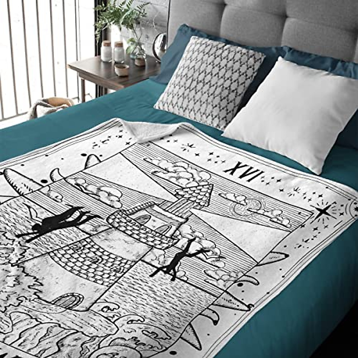 FOODSTAR Tarot Card The Tower Throw Blanket Super Soft Fleece Blankets Cozy Breathable Flannel Blankets 80x60 Large for Adult Lightweight Warm for Couch,Bed, Car, Living Room
