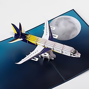 Rykamia Night Plane Pop Up Card, Jet Airplane Pop Up Card, Plane Birthday Card, Aviation Graduation Card, Airplane Congratulations Card, Pilot Retirement Card, Work Anniversary Card, Bon Voyage Gift